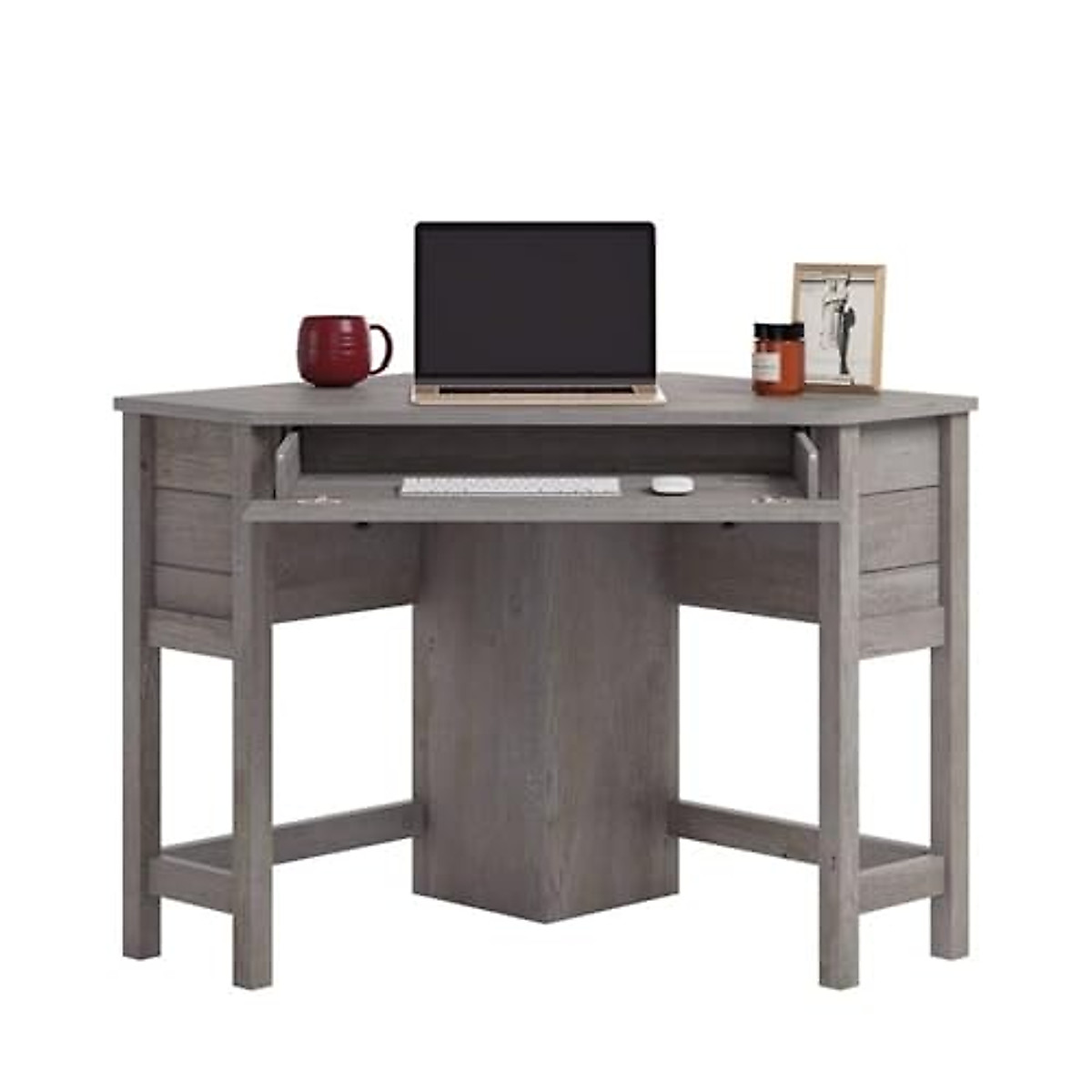 Pemberly Row Coastal Engineered Wood Corner Desk in Mystic Oak