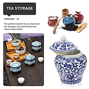 Zerodeko Ceramic Vase 330ML Ceramic Tea Jar, Vintage Chinese Style Storage Can with Airtight Lid Loose Tea Tin Kitchen Food Canister Traditional Tea Tin Coffee Jar Bulk Food