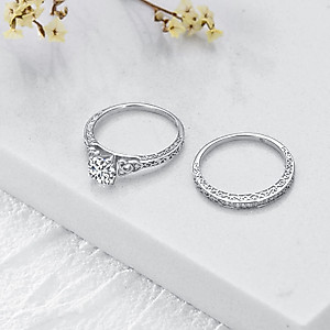 Ayafee 10K 14K 18K White Gold Vintage Bridal Ring Sets for Women, 1-1/8 Carat (ctw) Moissanite Engagement Ring Set for Wedding, Anniversary - 14Y - 7.5