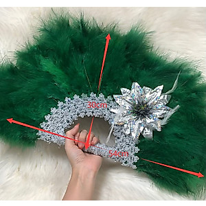 Msbfea Big Size Design African White Feather Fan Ladies Wedding Feather Fan for Bride Double Side Feather Nigerian Flower Color 125