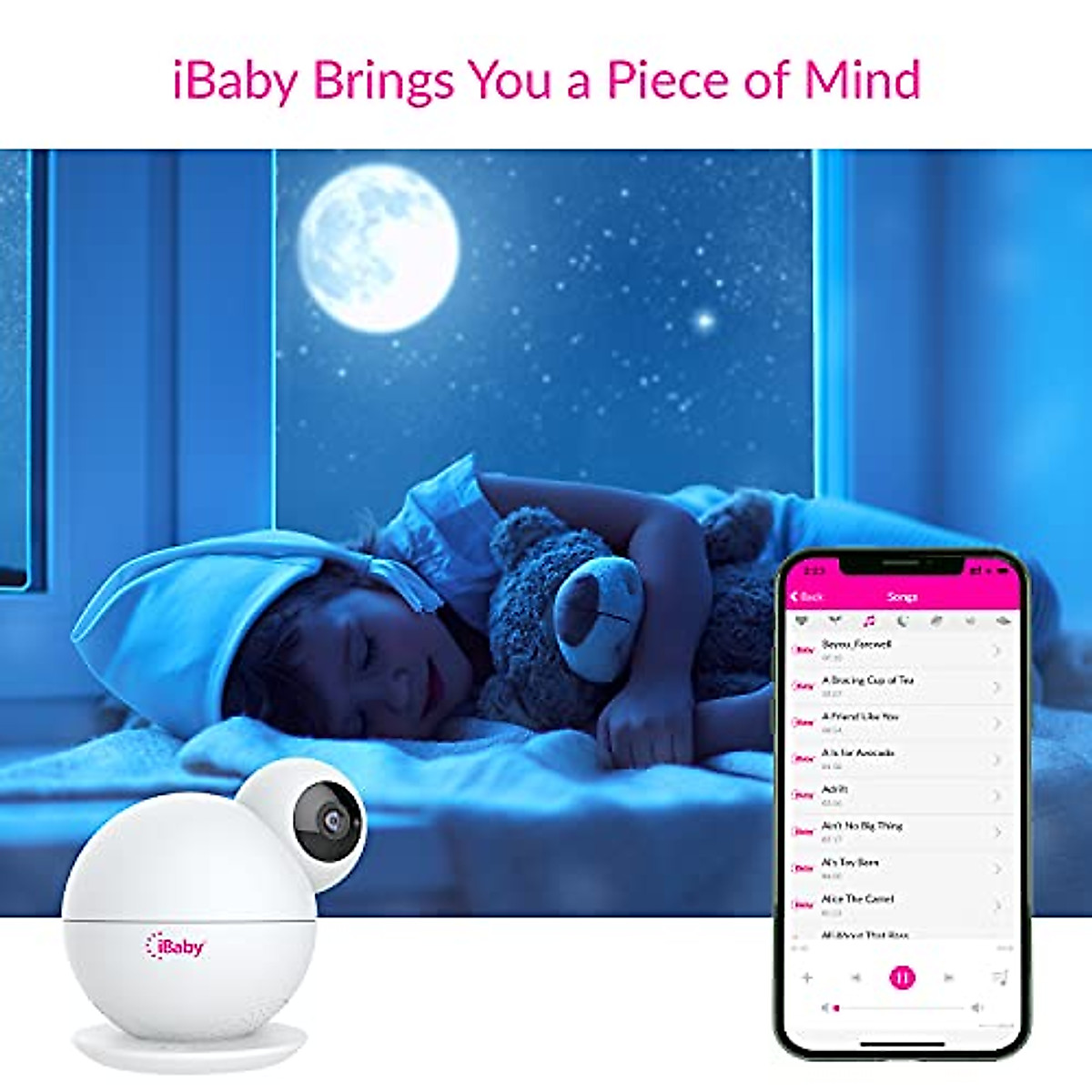 iBaby M8L 1080P Smart Baby Camera Monitor, WiFi Baby Monitor with Upgraded Night Vision 2 Way Talk Motion/Crying Alert Lullabies 360º Pan 110º Tilt White