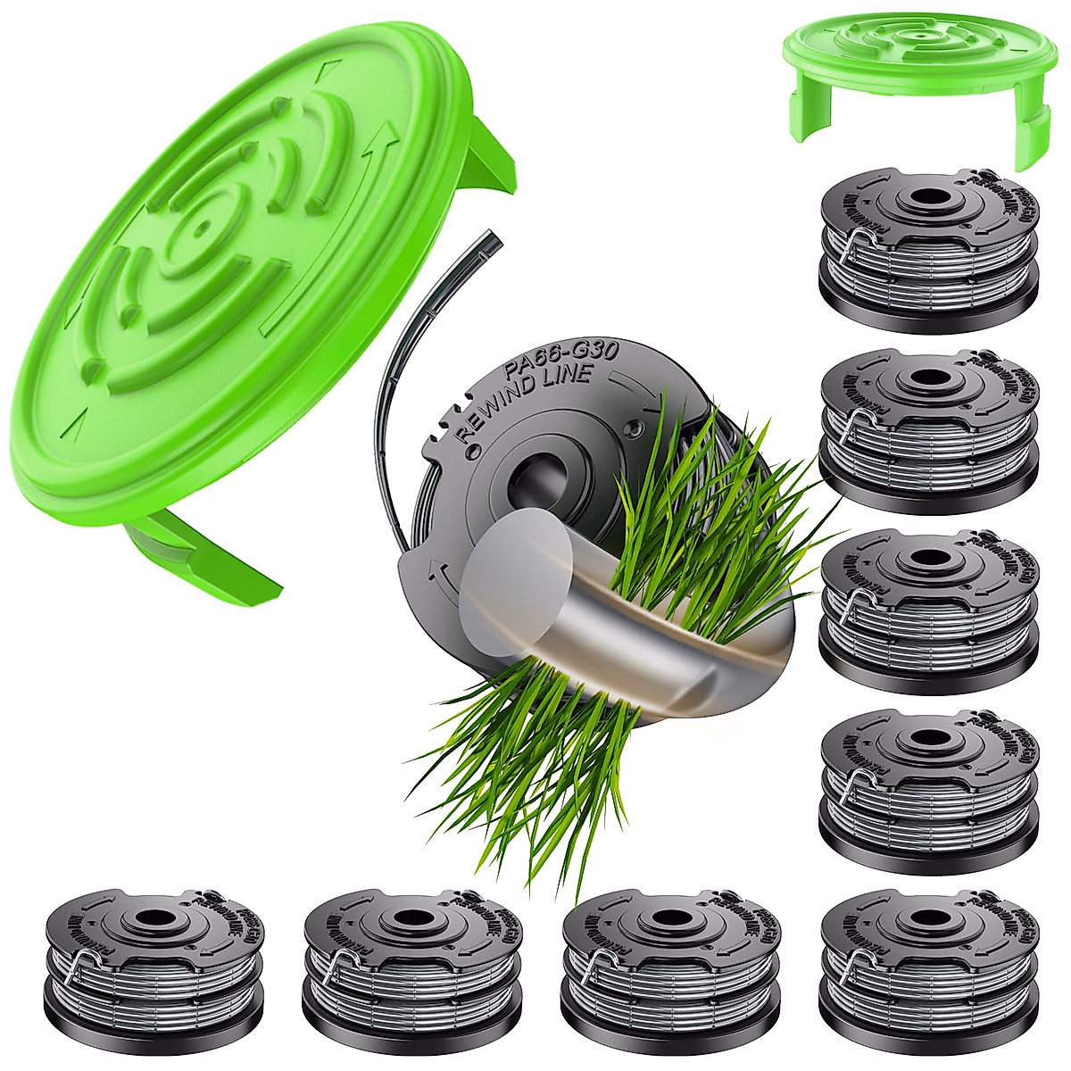 11 PCS 0.065" Dual Trimmer Line(2900719) Replacement Suitable for Greenworks Weed Wacker 2101602,2101602A,STBA40B210, BST4000,Replacement Trimmer String and Cap Cover(9 Spools+2 Caps)