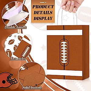 16 Pcs Sports Party Gift Bags with Tissue Paper Baseball Football Soccer Basketball Gift Goodie Favor Bags with Handle for Baseball Theme Party Girls Boys Birthday Decoration (Dark Brown, Football)
