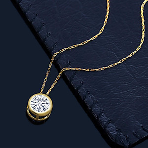 Gem Stone King 14K Yellow Gold Forever Classic Moissanite from Charles & Colvard Pendant Necklace For Women (1.00 Cttw, Round 6.5MM with 18 Inch Chain)