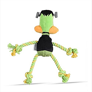 Looney Tunes for Pets Daffy Duck Plush Frankenstein Halloween Rope Pull Dog Toy | Daffy Duck Squeaky Dog Toy | Plush Fabric Dog Chew Toy Rope Toy for Dogs, 9 Inch, (FF16975)