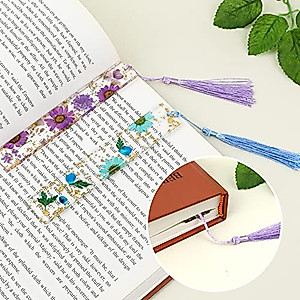 4 Pieces Dried Flower Resin Bookmarks,Transparent Floral Book Page Holder and Book Mark Set Handmade Bookmarks with Tassel Cute Book Accessories Gift for Reading Lover Students Teachers