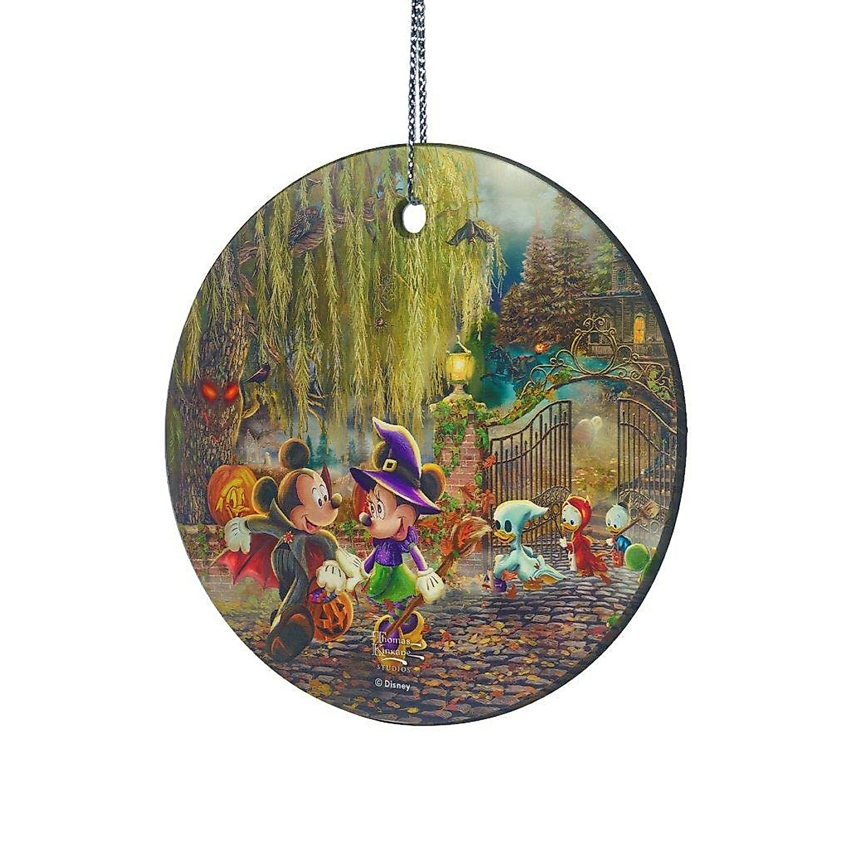 Disney – Mickey and Minnie Mouse – Halloween Fun – Thomas Kinkade Studios - 3.5” Starfire Prints Hanging Glass Print Accessory – Officially Licensed Collectible | Complimentary Velveteen Gift Bag