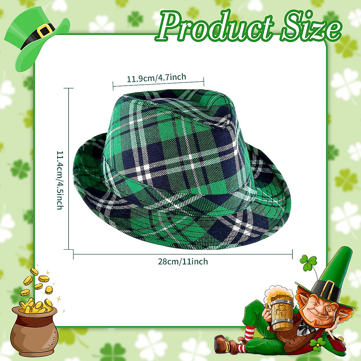 St. Patrick's Day Plaid Fabric Fedora St. Patrick's Day Accessories Green Fedora Women's Berets Hats for Adult (Cute Style)