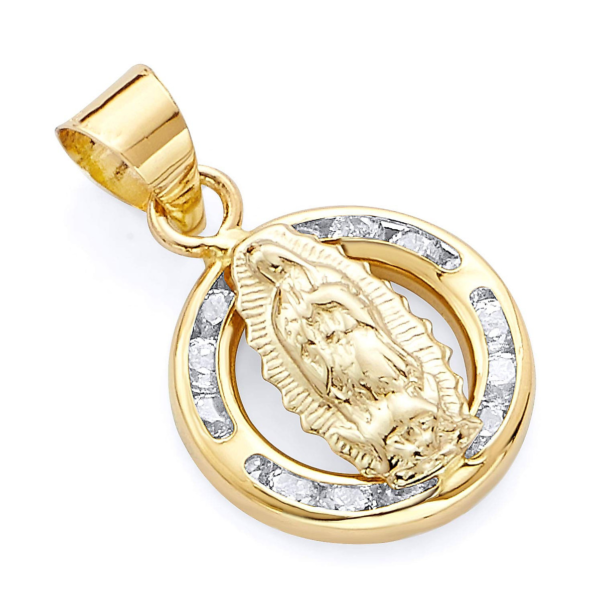 14k REAL Two Tone Gold CZ Religious Our Lady of Guadalupe Charm Pendant