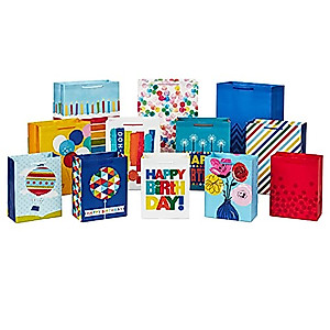 Hallmark Gift Bags in Assorted Sizes (Pack of 12 - 5 Medium 8", 4 Large 11", 3 Extra Large 14") for Birthdays, Mother's Day, Graduations, Baby Showers