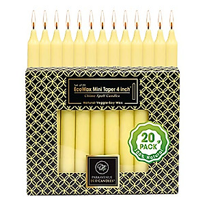 CocoSoy Organic Mini Taper 4" Hand-Poured Botanical Candle for Spells Chime Rituals Prayer Witchcraft Supplies. Cute Party Birthday Candles. Premium Coconut Soy Wax 20-Pack Yellow Candles
