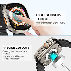 Wingle 2 in 1 Waterproof Case for Apple Watch Ultra 2 Screen Protector 49mm Case Cover, 2 Pack 360 Protective Glass Face Cover Hard PC Bumper + Back Frame for iWatch Ultra/Ultra 2 49 mm, Titanium