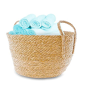 Simple Elements Woven Rattan Storage Basket – Decorative Storage basket for Blankets, Toys, Clothes, Shoes, Towels with Woven Handles – Living Room Home Décor – 16”H x 22” Dia. - Brown