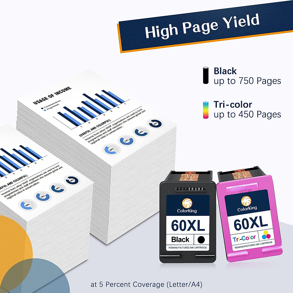 Colorking Remanufactured Ink Cartridge Replacement for HP 60XL 60 XL CC641WN CC644WN for HP Photosmart C4680 D110a C4795 DeskJet D2680 F4280 F4480 F2430 F4580 Envy 100 Printer (1 Black, 1 Tri-Color)