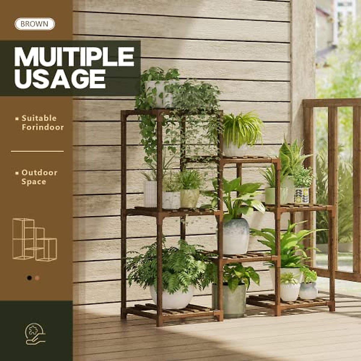 Bamworld Plant Stand Indoor Plant Stands Wood Outdoor Tiered Plant Shelf for Multiple Plants 3 Tiers 7 Potted Ladder Plant Holder Table Plant Pot Stand Boho Deco for Window Balcony Living Room Gardening Gifts for Mom