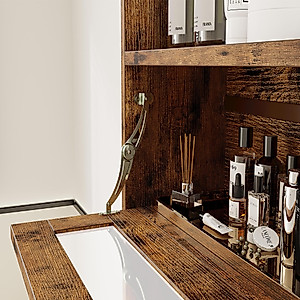 IRONCK Over The Toilet Storage with Cabinet, Sliding Barn Door, Side Storage Open Rack, Mass-Storage Over Toilet Bathroom Organizer for Bathroom, Restroom, Laundry, Vintage Brown