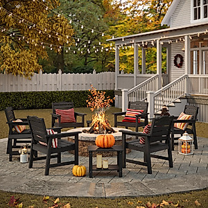 Weatherproof Patio Chair, Poly Lumber Outdoor Patio Chairs with Ergonomic Curved Seat, 400lbs Capacity Outdoor Dining Chairs for Garden, Porch, Lawn & Backyard, Black