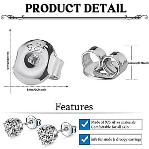 Earring Backs for Studs, Moconar 12PCS 925 Sterling Silver Earring Backs Replacements, Hypoallergenic Earring Backs Secure Ear Locking Pierced Earring Backs for Studs