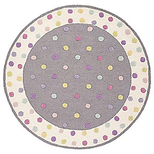SAFAVIEH Kids Collection 5' Round Grey/Multi SFK101F Handmade Polka Dot Wool Area Rug
