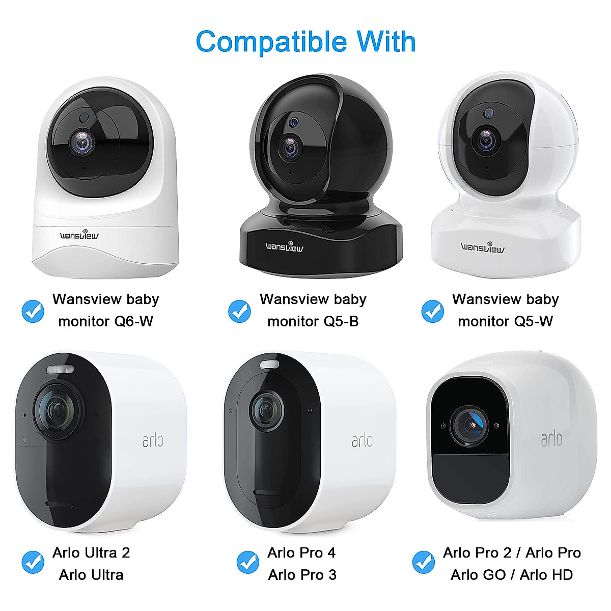 Anbage Baby Monitor Mount Baby Camera Holder Flexible Twist Mount Compatible with Wansview Baby Monitor Q6-W,Q5-B,Q5-W, Arlo Pro/Pro2/Ultra/Pro3/Go/HD Attached for Crib, Shelves or Other Places