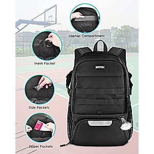 BROTOU Basketball Bag, Soccer Backpack for adult, Volleyball Football Backpack Sports Gym Bag with Shoe and Ball Compartment for Men/Women (Black-new)