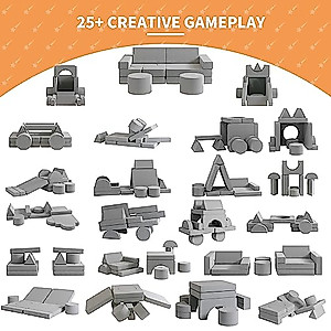 Kids Couch 13PCS, Modular Toddler Couch with 2 Ottomans, Fold Out Kids Couch for Playroom Bedroom, Modular Kids Couch for Boys and Girls, Kids Play Couch for Kids(50.5"L×25.2"W×17.3"H) (Gray, M)