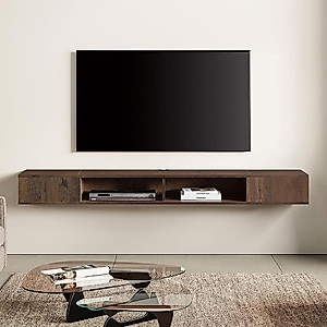 WAMPAT TV Stand with LED Lights for 65/70/75 inch TVs, Wall Mounted Shelf Under TV Cabinet, Entertainment Center Media Console with Storage for Living Room and Bedroom, Brown