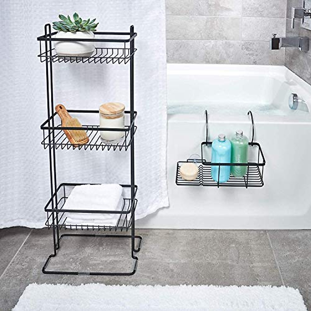 iDesign Metal Over the Bath Caddy Basket, The Everett Collection – 12.08” x 10.2” x 6.64”, Matte Black