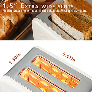 Cotomier Toaster 2 Slice, Retro Cream White Stainless Steel Toaster with Defrost Bagel Cancel Function & 6 Shade Settings (Cream)