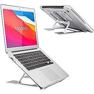 Coomaxx Adjustable Laptop Stand for Desk, Ergonomic Aluminum Computer Stand, Riser Notebook Holder Stand Compatible for MacBook, Air, Pro, Dell XPS, HP, Samsung, Lenovo More 10-17" Laptops(Silver)