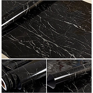 GLOW4U Self Adhesive Faux Black Marble Shelf Liner Paper Vinyl Film Peel and Stick Kitchen Countertop Cabinets Backsplash Crafts Projects Furniture Sticker Wallpaper (24 by 117 Inches)