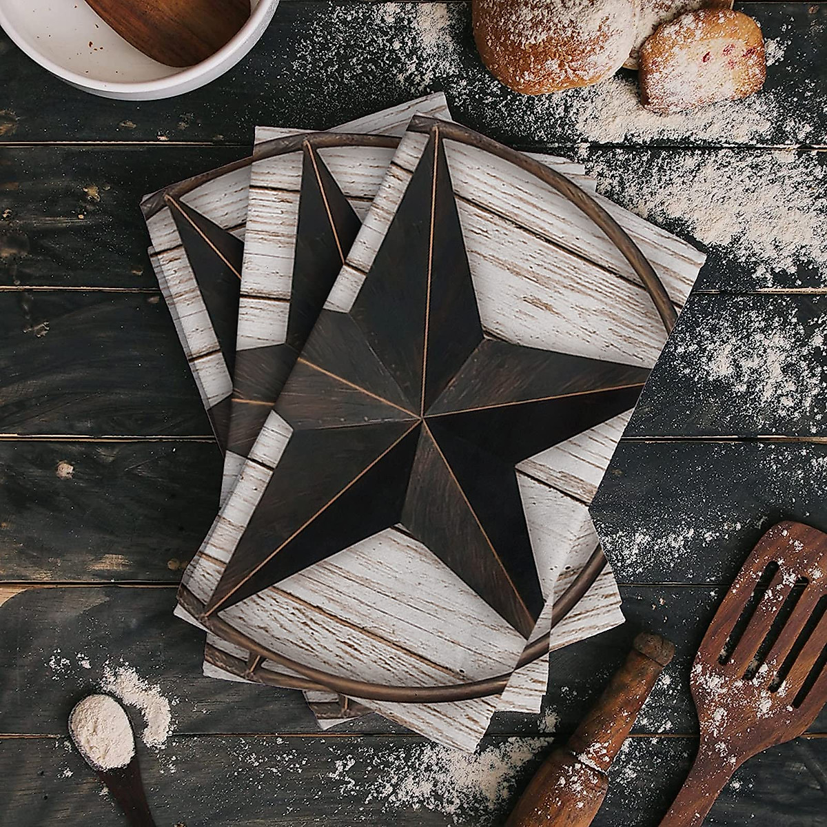 Big buy store Rustic Star Western Texas Kitchen Dish Towels Set of 2, Soft Lightweight Microfiber Absorbent Hand Towel Wooden Board Tea Towel for Kitchen Bathroom 18x28in