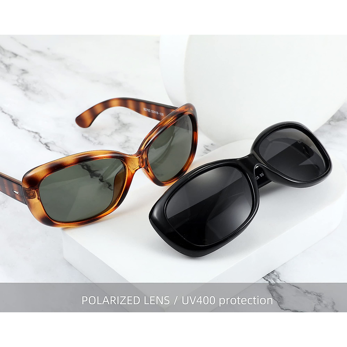 FEISEDY Vintage Square Polarized Sunglasses for Women Men Havana Thick Black Frame B2703