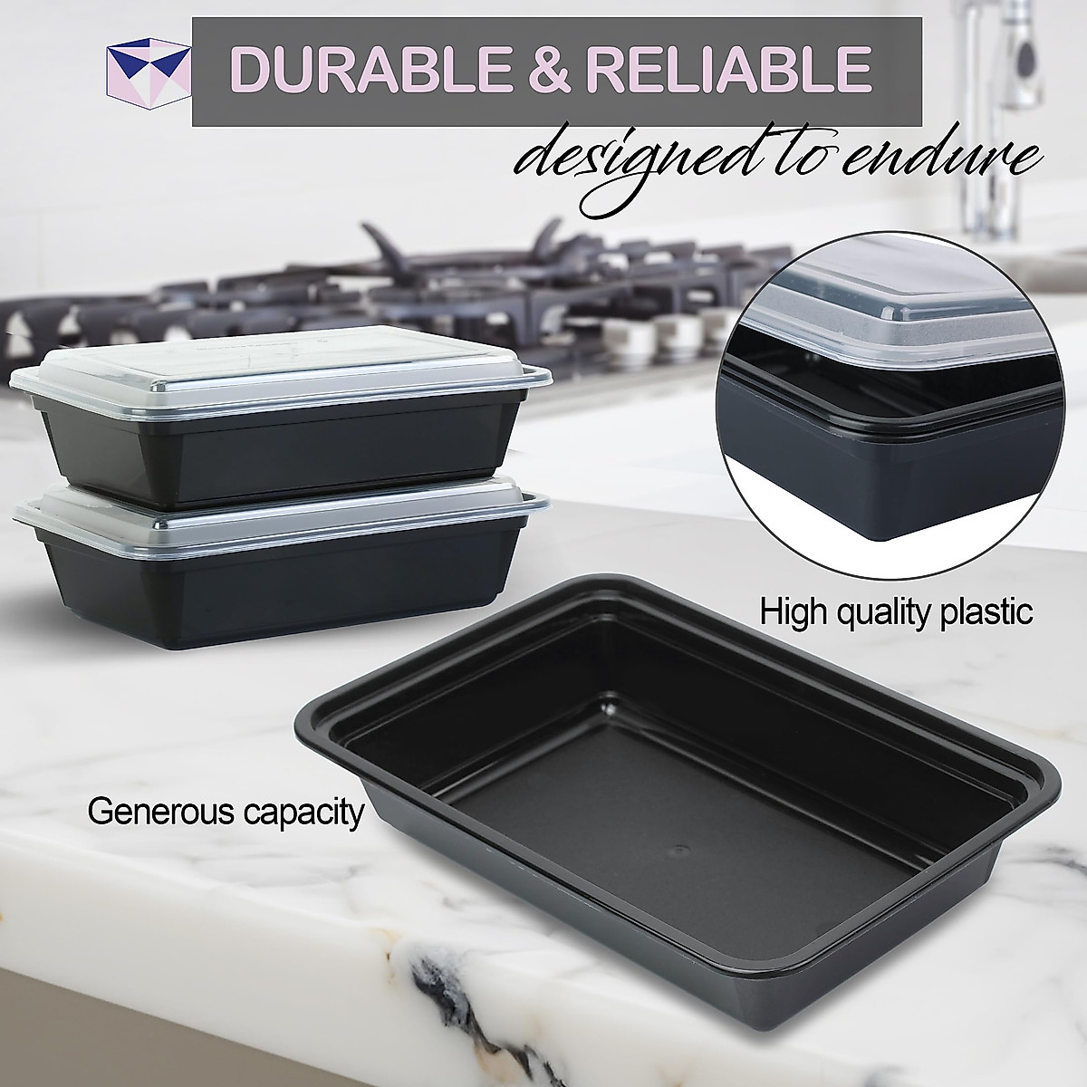 Meal Prep Containers 50 Pack - Food Storage Container with Lids, Resturaunt Take-Out Container, Durable & Airtight, Microwave & Freezer Safe for Freshness, Convenience & Organization (28oz -50 Pack)