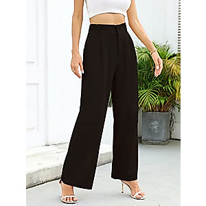 Skrfez Women's Wide Leg Work Pants with Pockets Black X-Large Professional High Elastic Waisted Slacks Long Business Straight Suit Pant Office Trousers