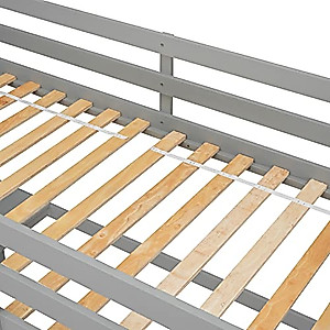 LCH Loft Bed with Built-in Desk, Solid Wood Frame for Kids Teens Adults (Twin Size, Grey)