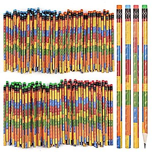 Kolewo4ever 200 Pieces Building Block Wood Pencils Colorful Round Pencils with Top Erasers Kids Birthday Goody Bag Bulk Filler for Exams, School, Office, Sketching and Learning Activities (200)