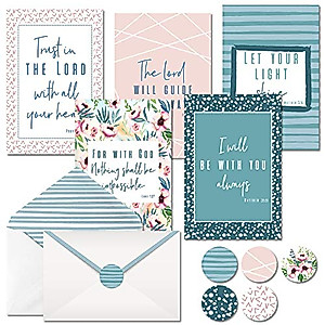4x6 Blank Christian Greetings Bible Verse Scripture Cards with Envelopes and Matching Stickers, Boxed Set of 20 Religious Inspirational Cards in 5 Unique Designs by Nora's Nursery