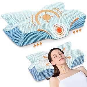 Anvo Cervical Neck Pillow for Neck and Shoulder Pain - Memory Foam Neck Pillows for Pain Relief Sleeping, Side Sleeper Pillow, Contour Orthopedic Firm Pillow for Back Stomach Sleeper - Blue