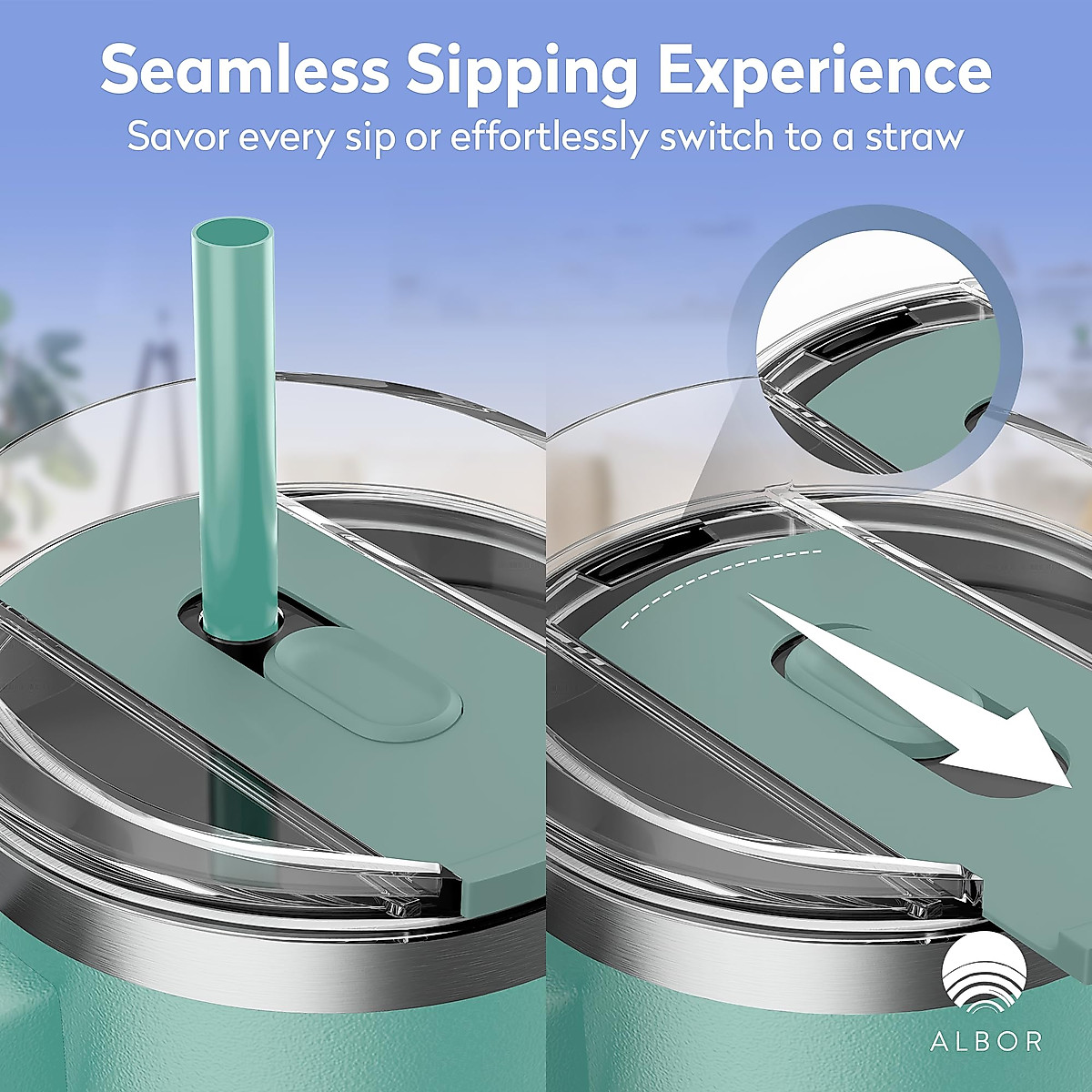 ALBOR 40 oz Tumbler With Lid and Straw, Leak Proof Durable Stainless Steel Insulated Tumbler With Handle, Spill Proof Water Bottles With Straw (Mint, 40 oz)