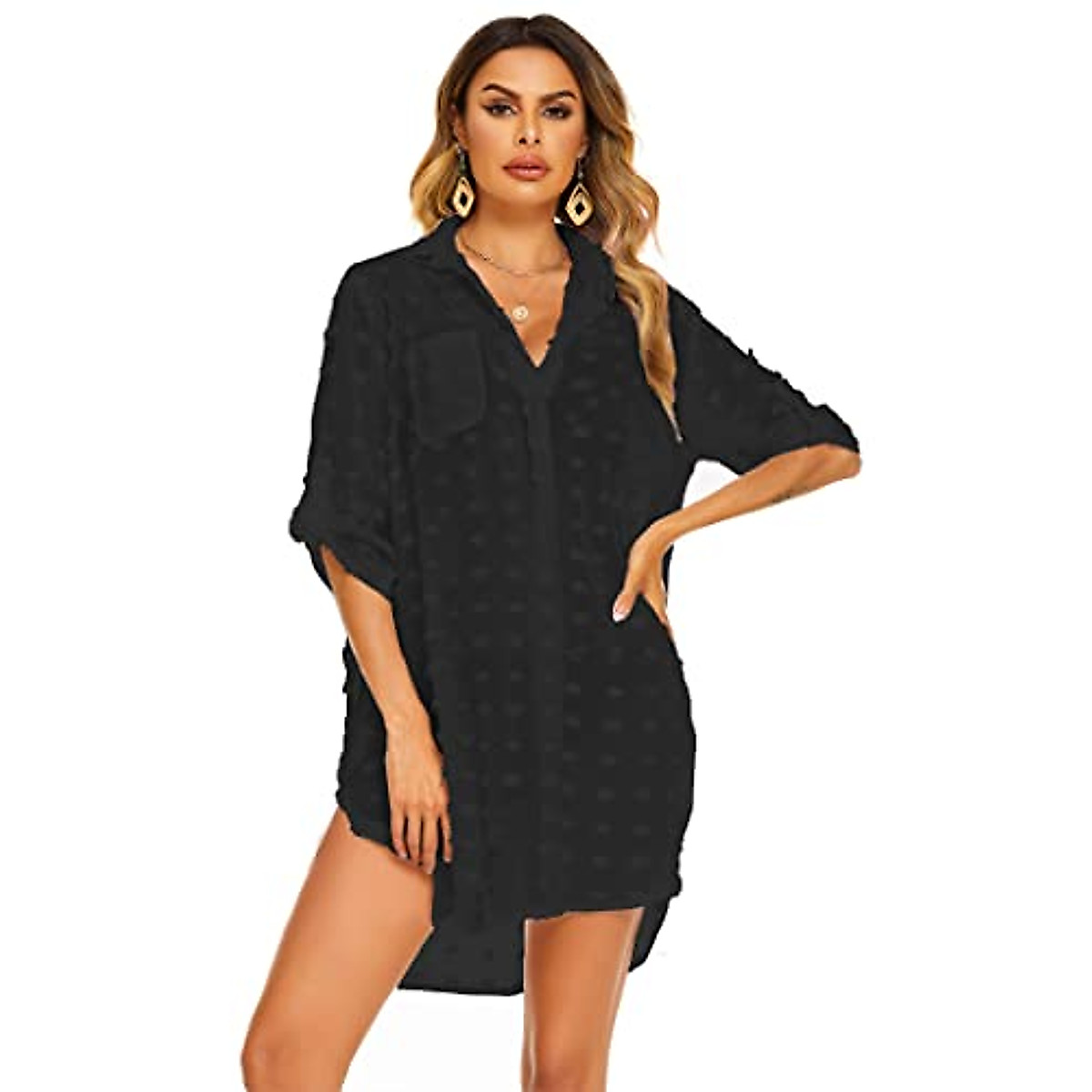 Ekouaer Women Cover Up for Swimwear Loose Beachwear Bikini Bathing Suits V Neck Chiffon Dress,XX-Large