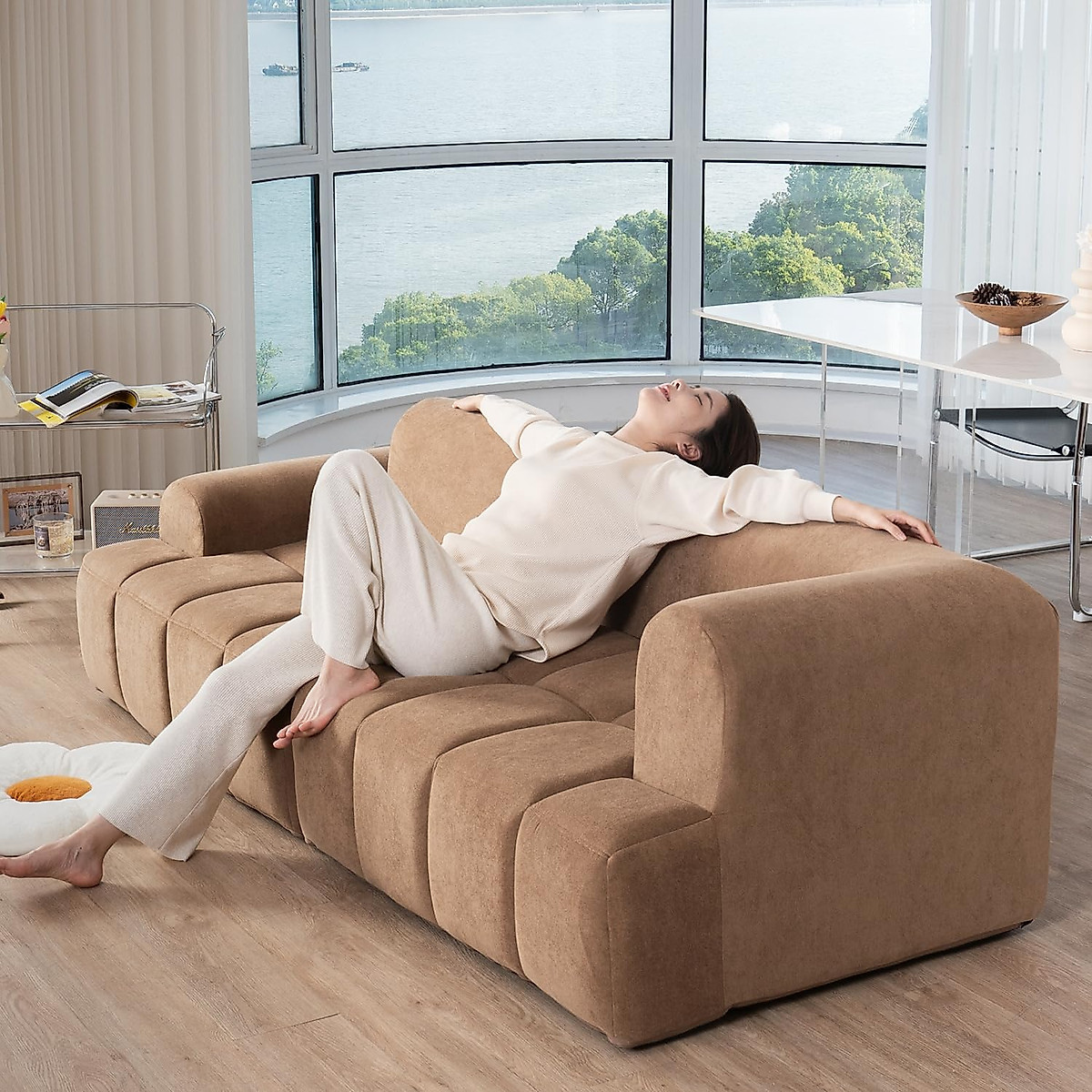 N&V Foam Sofa, Made with All Foam, Great for Livingroon and Bedroom (Brown)