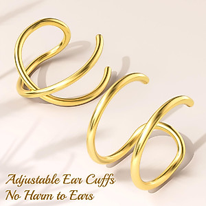 PAGOW 4x Fake Helix Ear Cuff Cartilage Earring No Piercing Earcuff, 925 Sterling Silver,14K Simple Criss Cross Double Lines Adjustable Minimalist Women Men Clip On adornment Gifts 2 styles (GOLD)