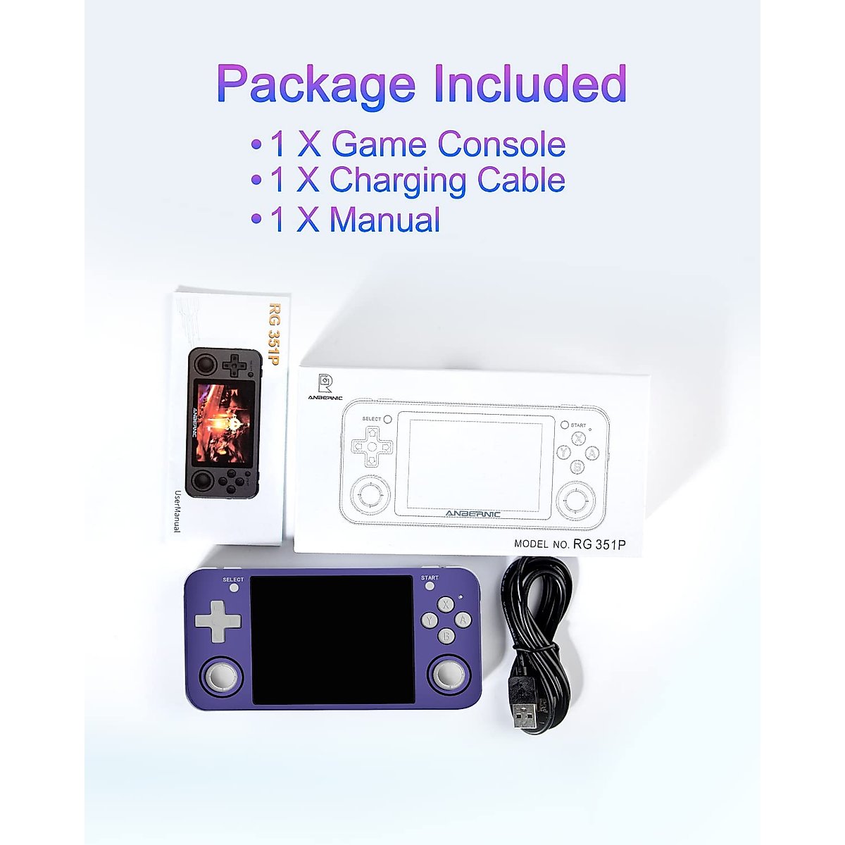 RG351P Handheld Game Console, Retro Game Console Open Linux System 3.5 Inch IPS Screen, Portable Game Console with 64G TF Card and 2500+ Video Game Classic Games 3500mAh Battery (Purple)