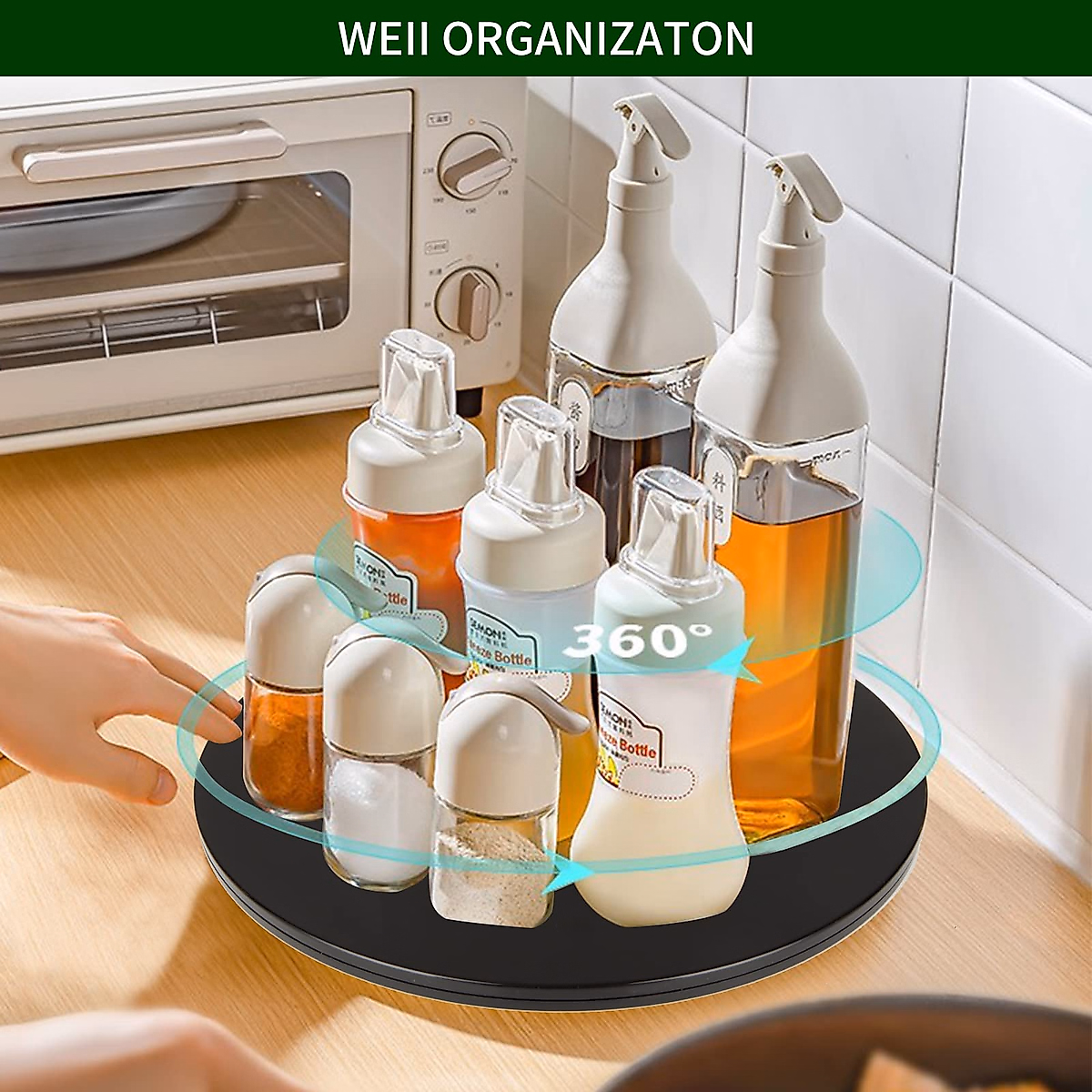 AKOLAFE 4 Pack 9 Inch Acrylic Lazy Susan Organizer Large Lazy Susan for Table 360-Degree Revolving Display Base Black Lazy Susan Turntable for Cabinet Kitchen Pantry Vanity Countertop