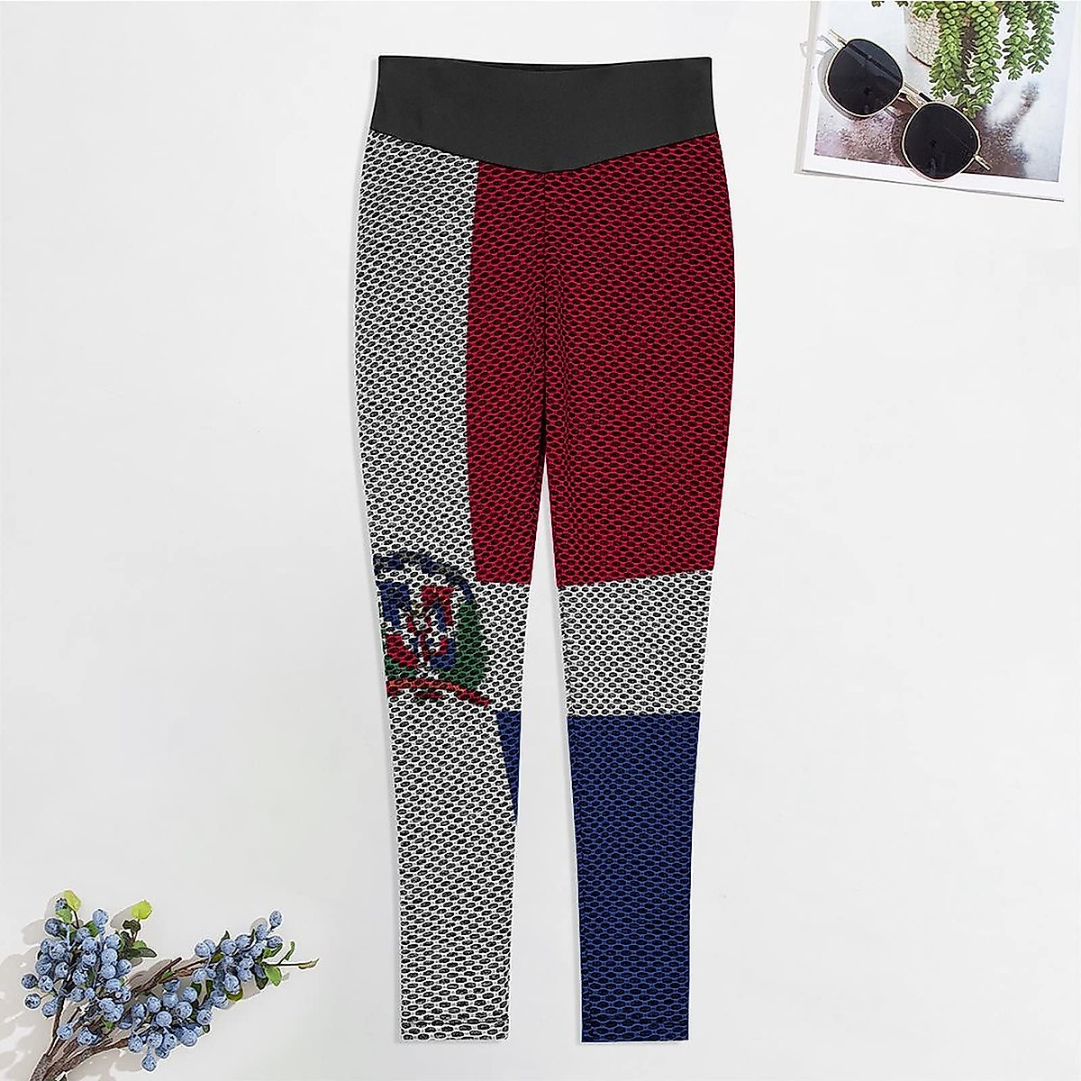 Womens Fashion Yoga Dominican Flag Slim Pants Exercise Yoga Pants Workout Leggings for Womens Running Pants S