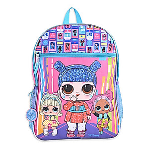 LOL Dolls Backpack and Lunch Box for Girls Bundle ~ Deluxe 16" L.O.L Backpack, Insulated Lunch Bag, and Over 300 LOL Stickers (LOL Dolls School Supplies)