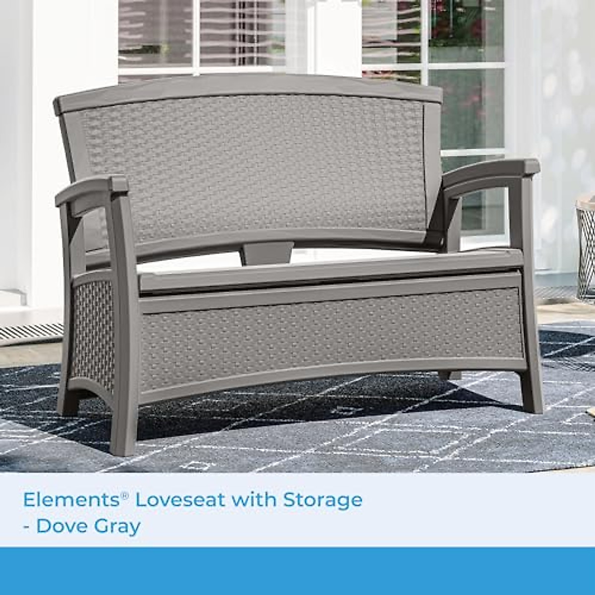 Suncast Elements Outdoor Resin Loveseat with 23-Gal. Storage Area, Modern Storage Sofa for Patios, 47" W x 29.75" D x 35.5" H, Gray