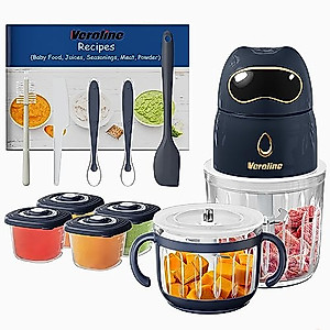 Veroline Baby Food Maker, 13-in-1 Baby Food Processor Set with 2 Glass Bowls (600ml+300ml), Baby Food Blender for Baby Puree, Fruit, Meat, Vegatable, Baby Food Storage Containers, Silicone Spoons, Silicone Spatula, Double Blades, Baby Essentials