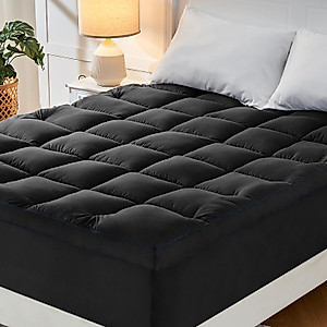 CYMULA Mattress Topper Full, Black Cooling Mattress Pad Cover, Pillow Top Mattress Topper with Elasticated Deep Pockets, Plush Down Alternative Fill Mattress Protector